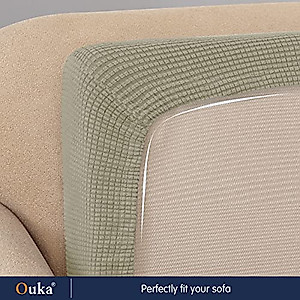 Ouka Sofa Cushion Cover, Stretch Couch Seat Cushion Cover, Reversible Cushion Protector , Soft Chair Loveseat Sofa Cushion Protector(Large,Sand)