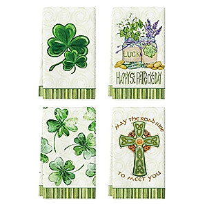 Artoid Mode Shamrock Vase Cross Happy St. Patrick's Day Kitchen Towels Dish Towels, 18x26 Inch Seasonal Spring Decoration Hand Towels Set of 4