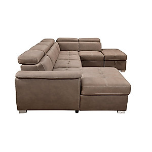 THSUPER 127'' Microfiber Oversized U-Shaped Sectional Sleeper Sofa Couch with Pullout Bed, 7 Seats Couch with Adjustable Headrests, Sofa with Storage Chaise and Ottoman for Living Room. Light Brown