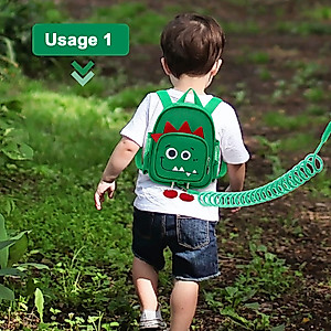 Toddler Backpack with Leash, Accmor 4 in 1 Baby Dinosaur Backpacks with Anti Lost Wrist Link, Cute Child Harness Bag Leash for Outdoor, Mini Back Pack Rope Tether Rein for Boys Girls Aged 1-3 Years