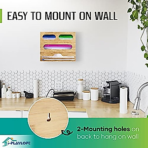 Premium Plastic Wrap Dispenser with Cutter and Ziplock Bag organizer, Bamboo Foil and Plastic Wrap Organizer for Kitchen Drawer, Ziplock Bag Storage Organizer for Gallon,Quart,Sandwich,Snack