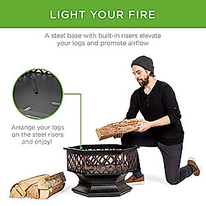 Best Choice Products Hex-Shaped 24in Steel Fire Pit, Black Metal Wood Burning Firepit, Portable Hexagon Fire Bowl for Outside, Patio, Backyard w/Flame-Retardant Mesh Lid