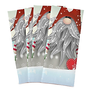 SLHKPNS Winter Gnome Kitchen Dish Towel Set of 4 Valentine's Day 18x28in Absorbent Dishcloth Reusable Cleaning Cloths for Household Use