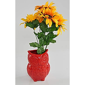 Home-X Ceramic Owl Utensil Holder - Kitchen Organizer, Large Utensil Caddy for Counter, Cooking & Spatula Storage Crock, Farmhouse Decor, Home & Kitchen Accessory, Red