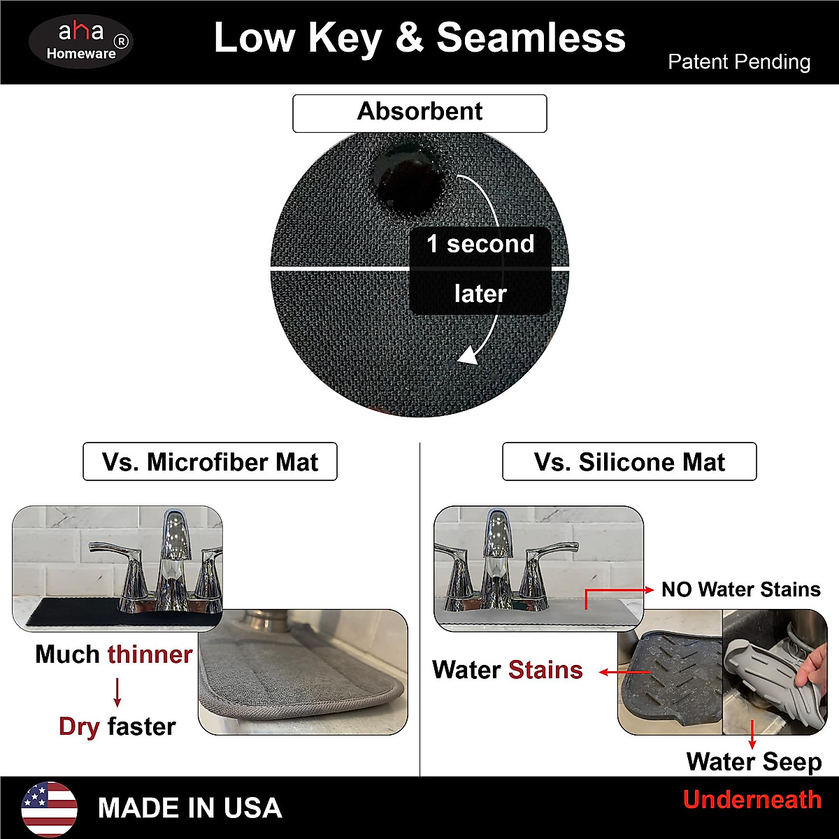 AHA HOMEWARE Bathroom Sink Splash Guard Oval Hole, Behind The Sink Water Splash Guard Centerset Faucet, Faucet Absorbent Backsplash Sink Mat 6/ Oval Hole, Bathroom Backsplash Sink Mat 15/