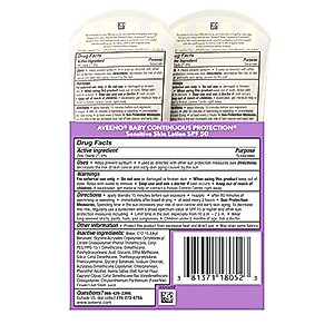 Aveeno Baby Continuous Protection Zinc Oxide Mineral Sunscreen Lotion for Sensitive Skin, Broad Spectrum SPF 50, Paraben- & Tear-Free, Sweat- & Water-Resistant, Travel-Size, 2 x 3 fl. oz