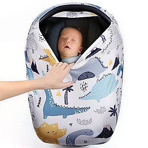 YIVEKO Stretchy Baby Car Seat Cover for Boys Girls, Nursing Covers for Breastfeeding, Shopping Cart/High Chair/Stroller Covers, Baby Car Seat Canopy, Breastfeeding Cover-Dinosaur