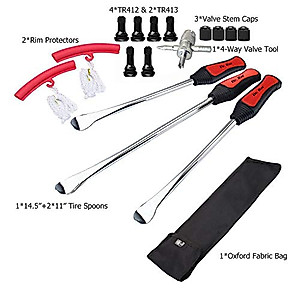 Dr.Roc Tire Spoons Lever Motorcycle Dirt Bike Lawn Mower Tire Changing Tools with Bag 1x14.5 inch 2x11 inch Tire Irons 2X Rim Protectors 1x Valve Stems Set TR412 TR413