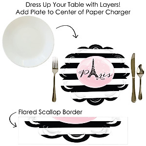 Big Dot of Happiness Paris, Ooh La La - Paris Themed Baby Shower or Birthday Party Round Table Decorations - Paper Chargers - Place Setting for 12