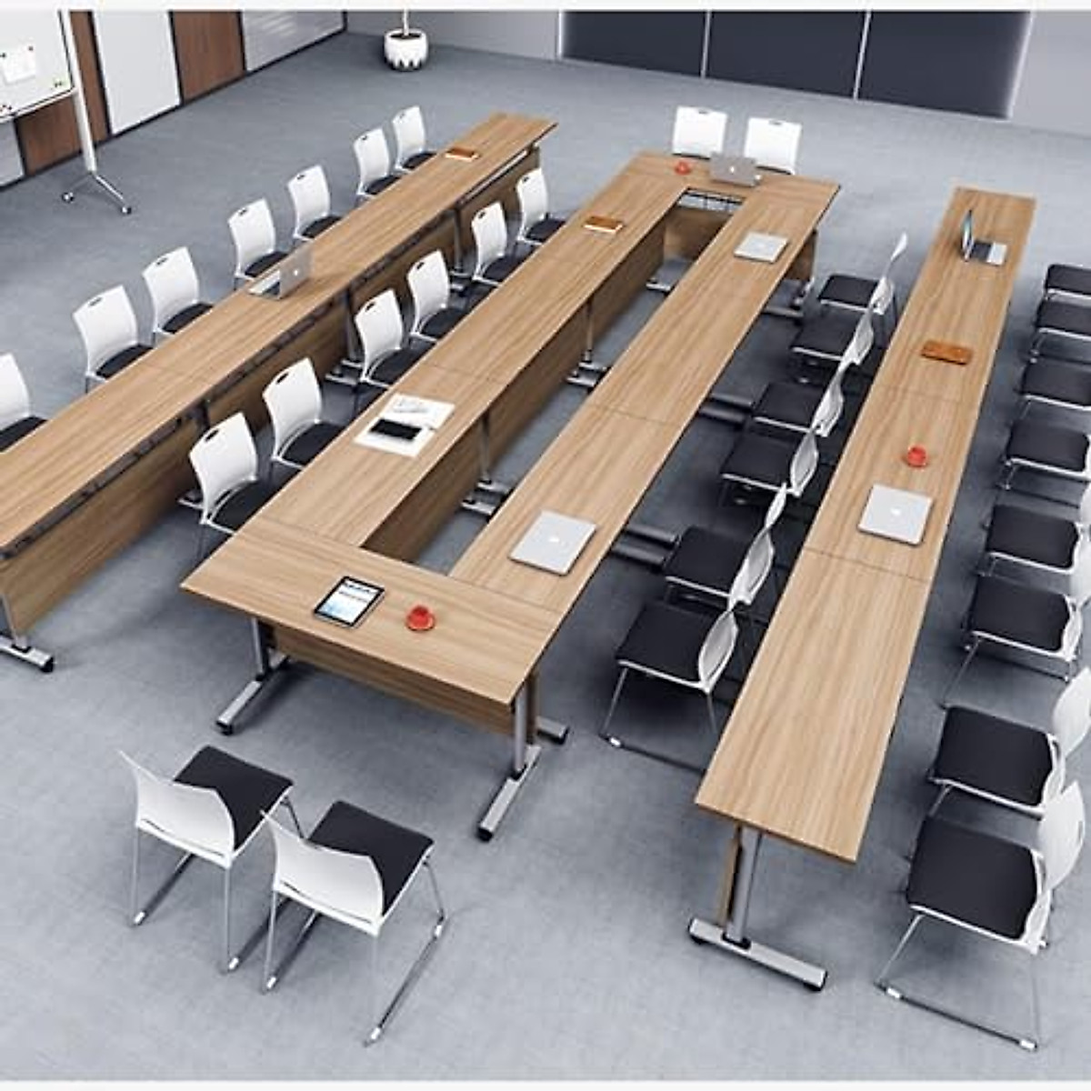 Foldable Conference Table, Meeting Tables Set of 3 Modern Wooden Office Folding Flip Top Mobile Training Table with Silent Wheels,Rounded Corner for Office,Meeting Room,Classroom (180 * 60 * 75)