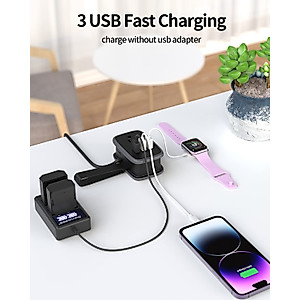 NTONPOWER Travel Power Strip with USB Ports, Portable Small Power Strip with 3FT Wrapped Flat Plug Extension Cord, 2 Outlets 3 USB Ports, Non Surge Protector for Cruise Ship Hotel Black