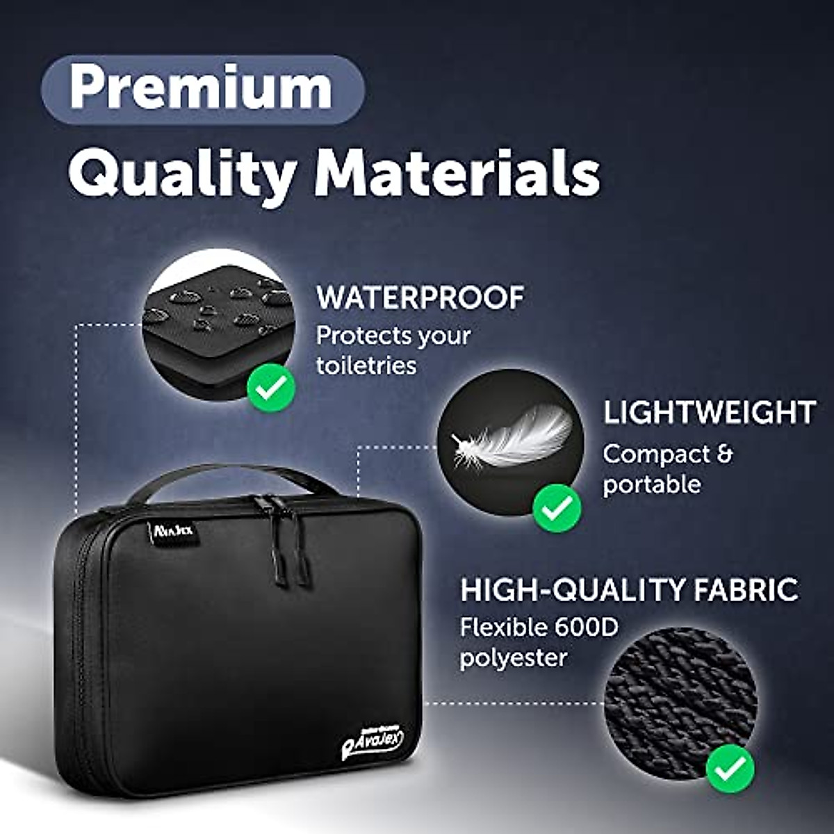 AvaJex Hanging Travel Toiletry Bag for Men & Women - Toiletry Organizer Medium Capacity - Portable Waterproof Hygiene Bag with Detachable Pouches & 5 Compartments for Toiletries Makeup Cosmetics
