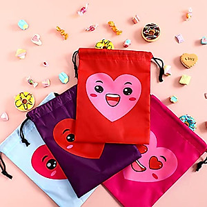 Kigeli 24 Pieces Valentine Heart Drawstrings Bags Gift Candy Drawstring Bags Pouch Valentines Party Favors Treat Goodie Bags for Kids Valentine's Day Wedding Party 9.8 x 7 Inch