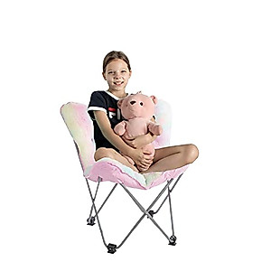 Heritage Kids Faux Fur Butterfly Chair, Rainbow 27.5D x 31.5W x 35H Inch