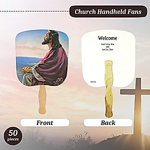 Swanson Christian Products Church Fans - Hand Held Parlor Fans for Adults - Hand Fans for Church Services - Christ at Dawn - Image of Jesus - Pack of 50
