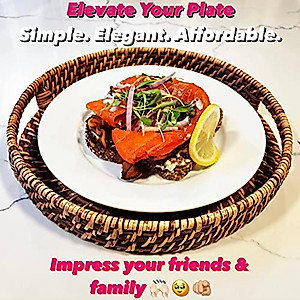 SPEENOOCH Round Rattan Woven Serving Tray with Handles Ottoman Tray for Breakfast, Drinks, Snacks, for Coffee Table, Kitchen Counter, Home Decor