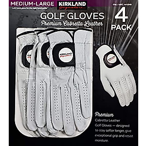 KIRKLAND SIGNATURE Golf Gloves Premium Cabretta Leather, Medium-Large, 4 Pack