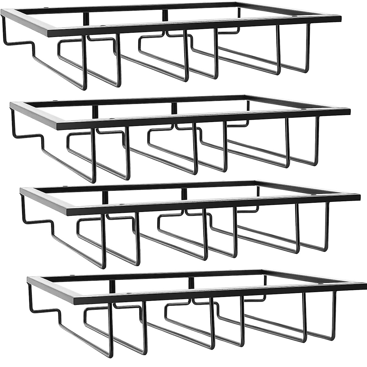 Wine Glass Holder Under Cabinet,2 Pack Wine Stemware Holder,Wine Glass Rack,3 Rows Black Metal Wine Glasses Hanger,Wine Glass Holder Storage Under Shelf,Wine Glass Rack for Kitchen Bar