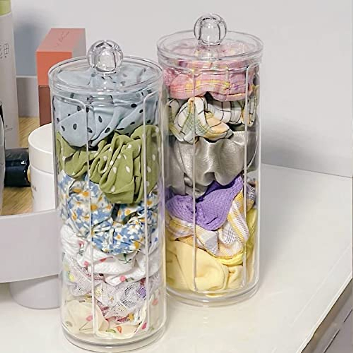 Clear Scrunchie Holder Stand Acrylic Transparent Hair Tie Holder Display Organizer with Lid Portable Hair Accessories Storage Rack for Women Girls