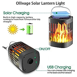 Ollivage Solar Flame Lantern Light, Solar Torch Light Outdoor Hanging Lantern Lights Decoration Lighting Solar Powered Garden Light Dusk to Dawn Auto Turn On/Off for Tree Pathway, 2 Pack