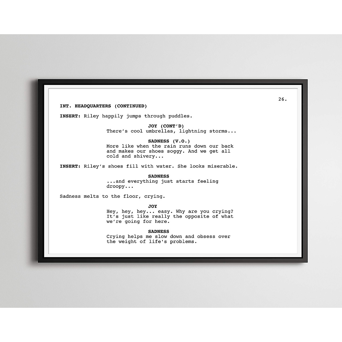 Inside Out Screenplay Poster (up to 24" x 36") - Minimalist - Movie - Film - Script - Animation - Joy - Sadness - Bing Bong - Pixar - Rain