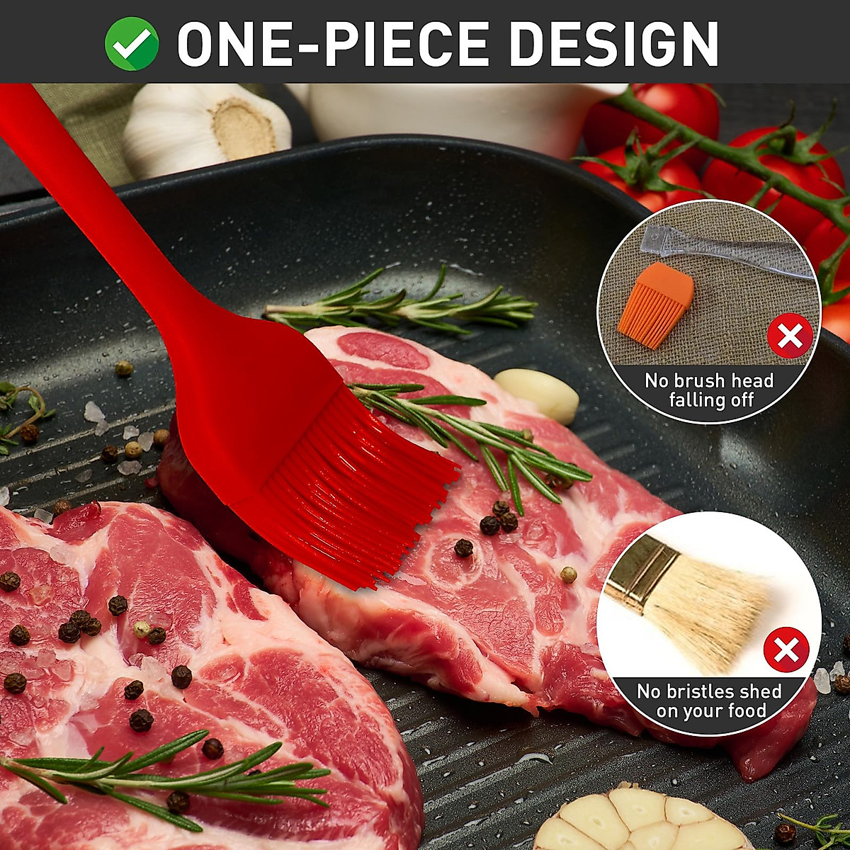 Pastry Brush-Begonia Silicone Basting Brush for Cooking,2pcs 10+8 in Heat Resistant Food Brushes for Baking, Grilling, Cooking and Spreading Oil, Butter, BBQ Sauce, or Marinade Red,A-11