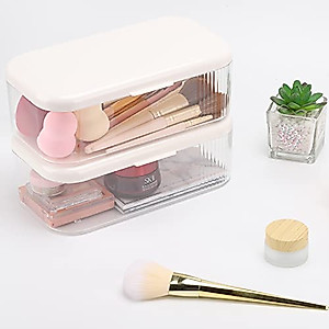 Tecbeauty 2PCS Cosmetic Storage Organizer Box with Lid,Clear Plastic Big Containers for Bedroom, Bathroom Vanity Shelf or Cabinet
