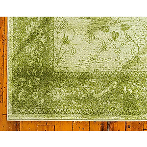 Unique Loom La Jolla Collection Farmhouse, Contemporary, Botanical, Traditional, Vintage Area Rug, 9 x 12 ft, Light Green/Green