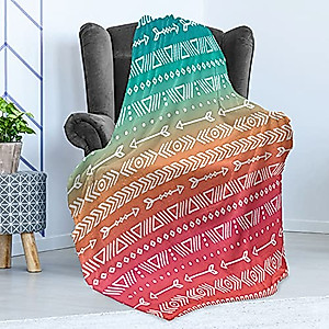 Ambesonne Arrow Throw Blanket, Colored Geometric and Maya Patterns and Arrows Bohemian Style Native Art, Flannel Fleece Accent Piece Soft Couch Cover for Adults, 60" x 80", Multicolor