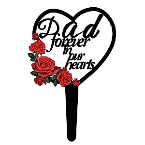 ZPhomeing Grave Decorations with Heart and Flower for Loss Dad Metal Cemetery Memorial Plaques Sympathy Grave Markers - Black Decorative Garden Cemetery Stake