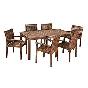 Christopher Knight Home Odin Outdoor 7-Piece Acacia Wood Dining Set, Dark Brown