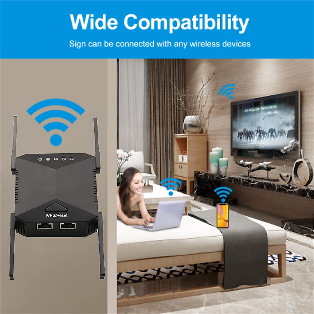 5G&2.4G WiFi Repeater 1200mbps WiFi Signal Network Extender Long Range 5ghz WiFi Amplifier Wireless Booster 4 Antenna AP Mode Extender Wan LAN Access Point