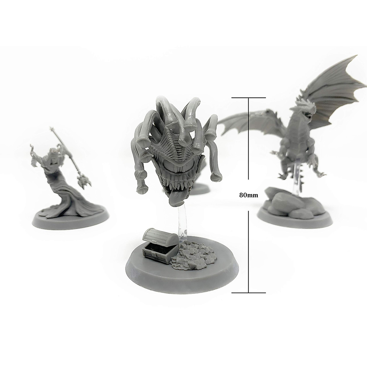 Citadel Black Colossal Onslaught Miniatures Set - 4 Pack - Large 50mm Base, D&D BBEG Unpainted Minis, Includes Dragon, Lich, Beholder, Basilisk