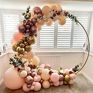 Blush Balloon Garland Kit, Nude Beige Metallic Gold and Rose Gold Confetti Latex Balloons Double Stuffed Cream Pink White Balloon Arch for Girls Wedding Baby Bridal Shower Birthday Party Decorations