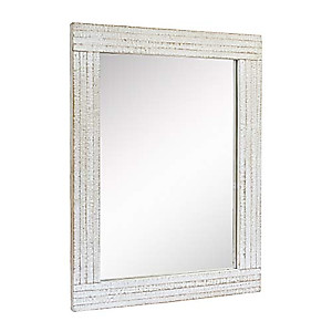 Stonebriar Rustic Rectangular Worn White Wood Frame Hanging Wall Mirror for Vertical or Horizontal Display, 24" x 18"