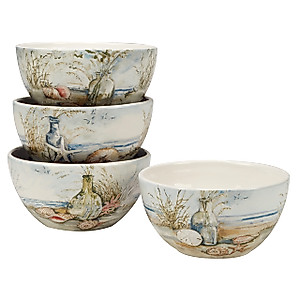 Certified International Coastal Landscape 26 oz. Ice Cream/Dessert Bowls, Set of 4 Assorted Designs, Multicolor