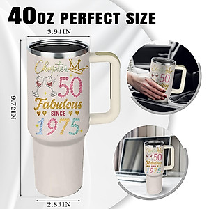 50th Birthday Gifts for Women, 1975 Birthday Insulated Tumbler 40oz, 1975 Birthday Gifts for Women, 50 and Fabulous Birthday Gifts for Women Turning 50 Year Old Gift For Her Friend Sister Wife