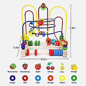 Fajiabao Bead Maze Toy Wooden Toddler Roller Coaster Abacus for Toddlers 1-3 Montessori Activity Cube for Kids First Birthday Gifts for Boys Girls 1 2 3 Years