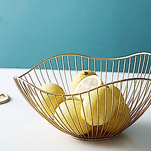IBWell High Style Curved-Edge Modern Creative Stylish Single Tier Dish,Metal Iron Wire Fruit Vegetables Bread Decorative Stand Serving Bowls Basket Holder (Gold)