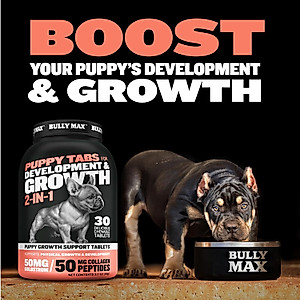Bully Max 2-in-1 Puppy Vitamins - 30 Chewable Tablets for Development and Growth of Puppies - Dog Vitamin Tablet Supplements for Small Dogs, Large Breed Pups and Growing Dogs - 3 Bottles