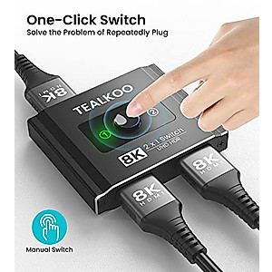 HDMI 2.1 Switch 8K HDMI Switcher Splitter, 4K 120Hz Aluminum Bi-Directional HDMI Switch 2 in 1 Out or 1 in 2 Out HDR Ultra HD 48Gbps 8K@60Hz, for PS5, Xbox Series X, Roku, Apple TV, Samsung TV LG TV