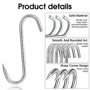 8 Pcs Meat Hook 8 Inch 10 mm Stainless Steel Hanging Meat Hook Butcher Hooks Processing S Shaped Meat Equipment Heavy Duty Meat Hanging Hooks Meat Hangers for Beef Sausage Fish Turkey Chicken Ribs