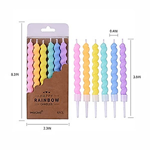 PHD CAKE 36-Count Rainbow Spiral Birthday Candles with Holders, Party Candles, Cake Candles