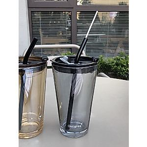 2 Pack 16 Ounce Tumbler with Lid and Straw, Leakproof Glass Cups with Lids and Straws, Iced Coffee Cup Silicone Sleeve Smoothie Cup Boba Cup