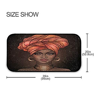 ALAZA African American Pretty Girl Aztec Tribal Shag Collection Non-Slip Area Rug Carpet Doormat for Kitchen Entryway Living Room Bedroom Sofa 1'7 x 3'3