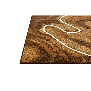 HR Mocha Brown and Beige Modern Contemporary Abstract Area Rugs Marble Pattern