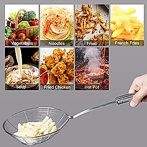 Strainer Spoon, 6.3 Inches Pasta Spoon Strainer with Long Handle Stainless Steel, Eisinly Kitchen Frying Utensil Food Strainer Skimmer Spoon for Cooking