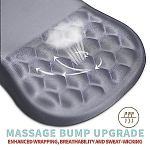 KUOSGM Ergonomic Mouse Pad Wrist Support with Gel Massage Bump Design, Carpal Tunnel Pain Relief Wrist Rest Mousepad, Memory Foam Wrist Pad for Wireless Mouse & Desk (12x8 inch,Mid Grey)