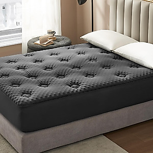 Hansleep Memory Foam Queen Mattress Topper, Queen Mattress Pad Cover with Deep Pocket, Breathable Pillow Top Mattress Topper Queen with Gel Foam, 60x80 Inches, Charcoal