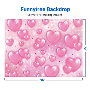 Funnytree 96" x 72" Early 2000s Photography Backdrop Pink Hearts Romantic Valentine's Background Baby Shower Birthday Day Girl Party Banner Decor Supplies Portrait Props Photobooth Gift